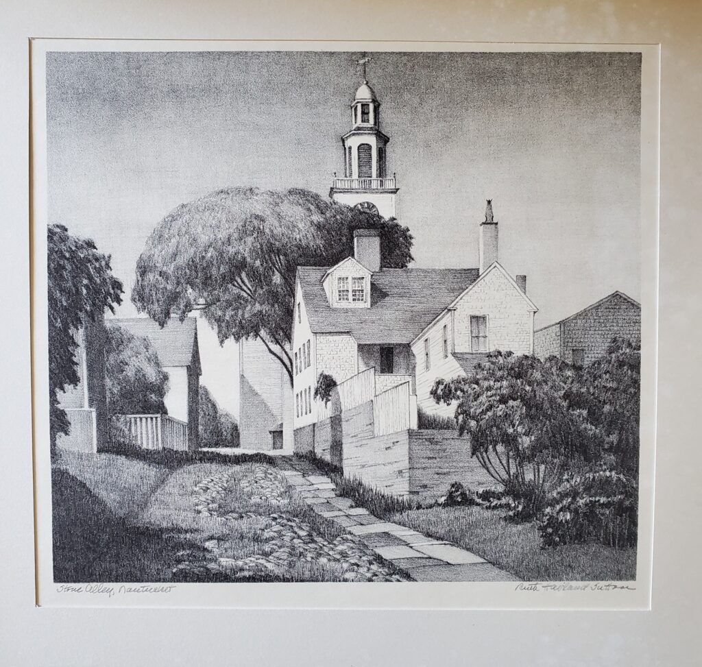 Ruth Haviland Sutton Engraving of Stone Alley, Nantucket, circa 1930s ...